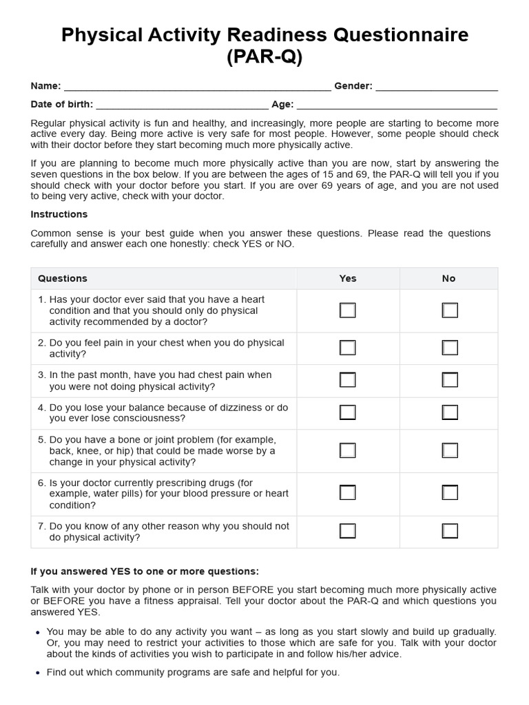 PAR-Q: Physical Activity Readiness 2025 | PDF