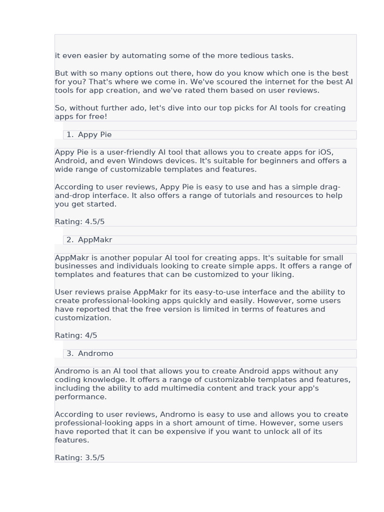 AI based app makers | PDF | Mobile App | Android (Operating System)