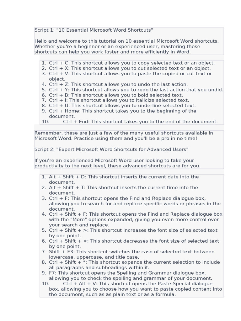 Microsoft Word Short Cut Scripts | PDF | Software | Computing