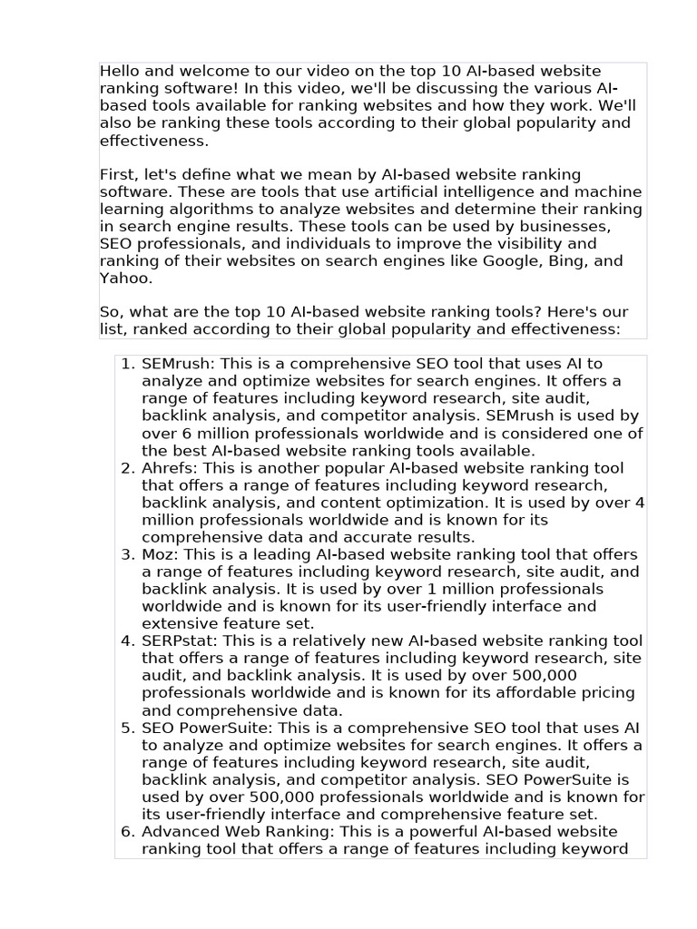 SEO based top 10 tools | PDF | Search Engine Optimization | Artificial Intelligence