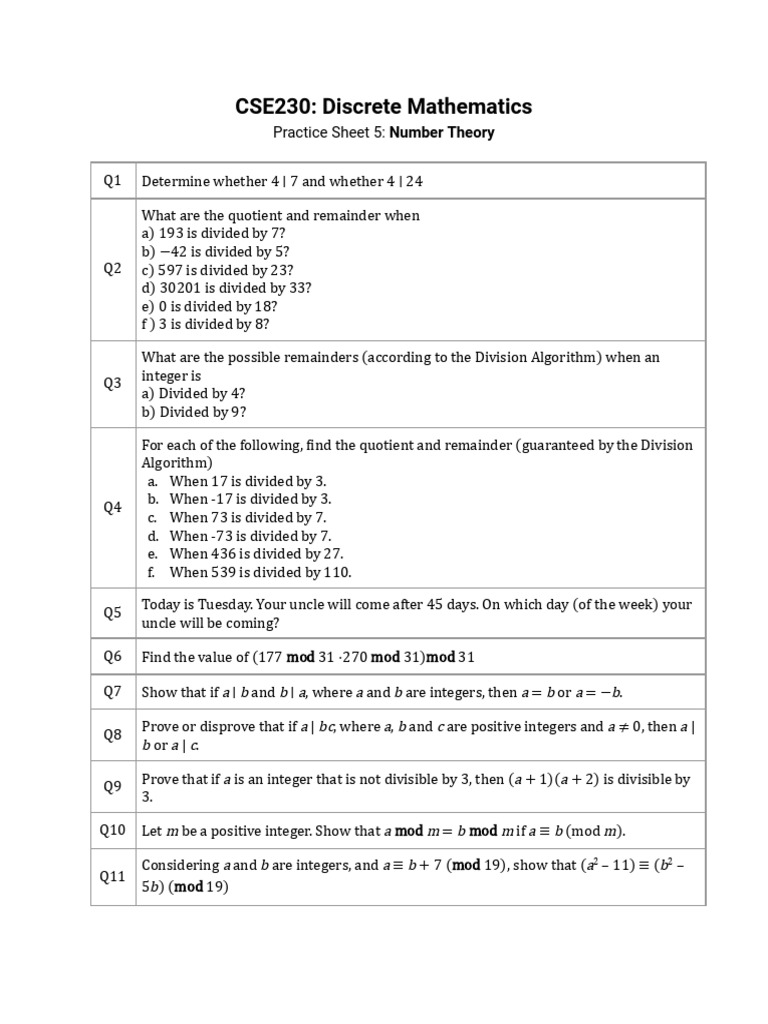 Problemset 5 - Number Theory | PDF | Numbers | Abstract Algebra