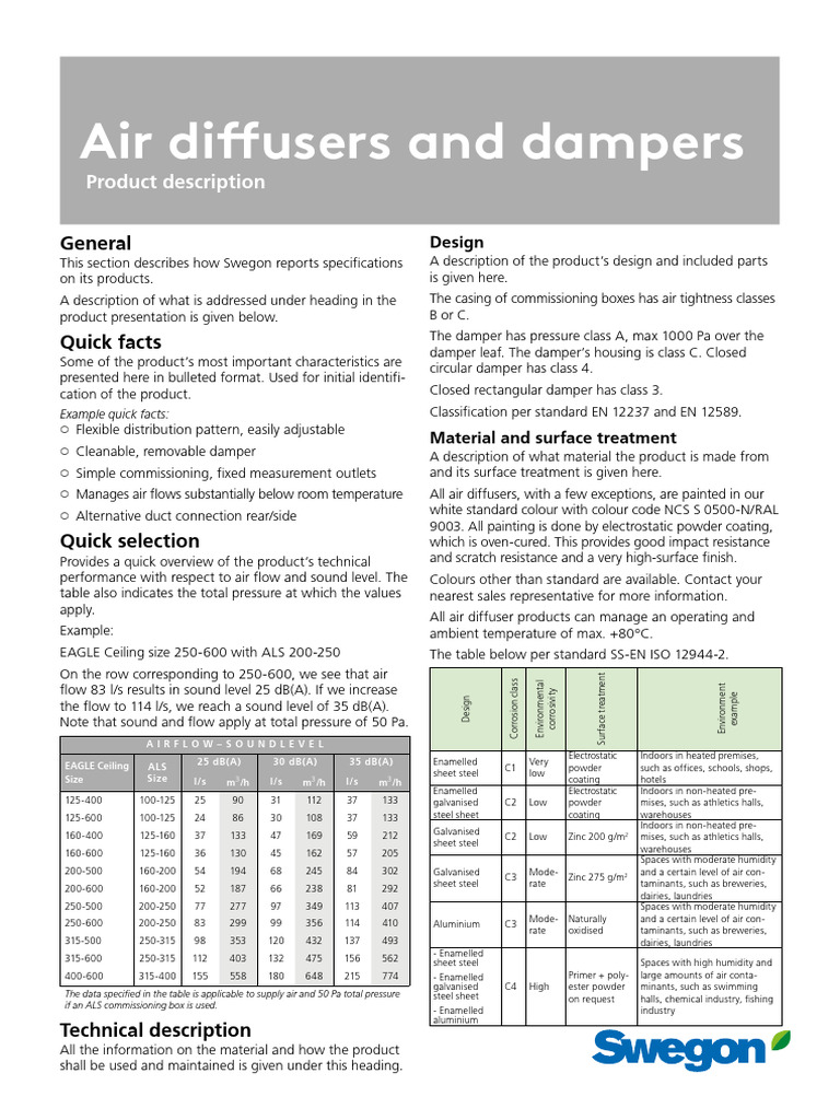 Product Description Air Diffusers | PDF | Pressure | Decibel
