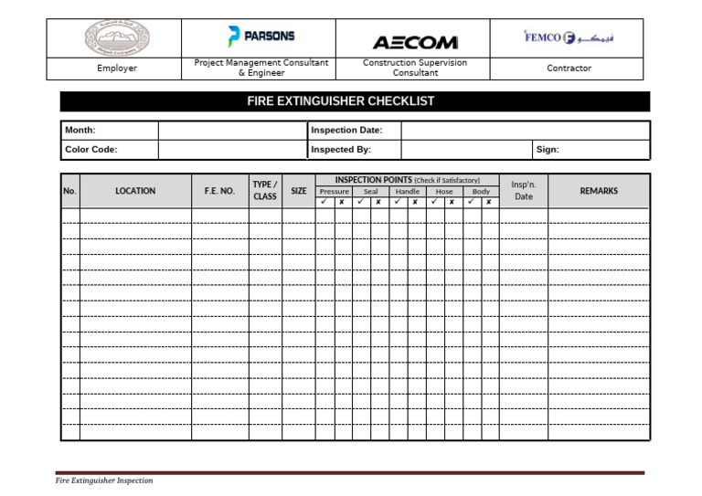 Fire Extinguisher Inspection Checklist | PDF