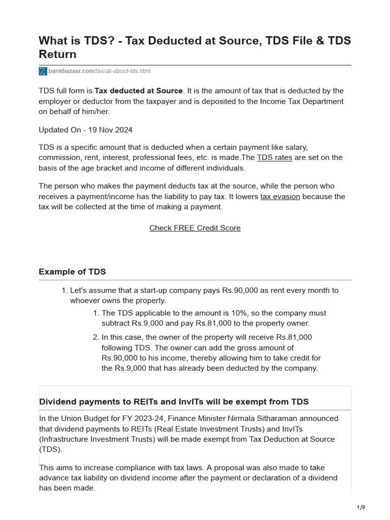 Bankbazaar.com-What is TDS - Tax Deducted at Source TDS File Amp TDS Return | PDF | Taxes | Tax ...