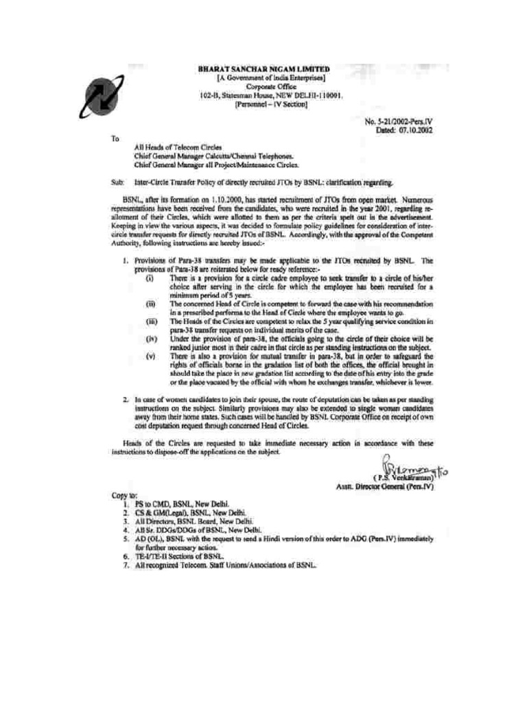 Inter circle transfer -Rule 8 - DRJTO | PDF