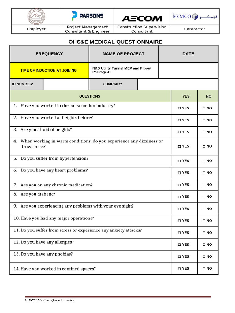 Medical Questionare Checklist | PDF | Emotions | Abnormal Psychology