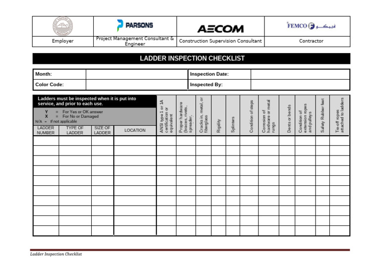 Ladder Inspection Checklist | PDF | Ladder