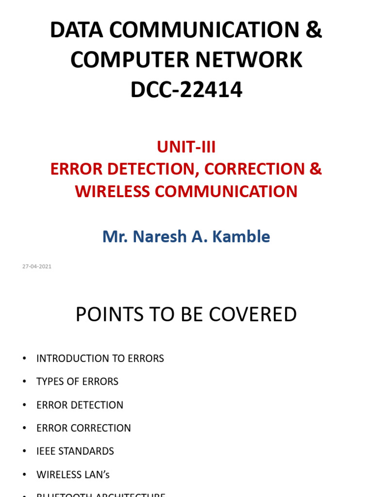 Chapter-Iii Error Detection, Correction and Wireless Communication | PDF | Error Detection And ...