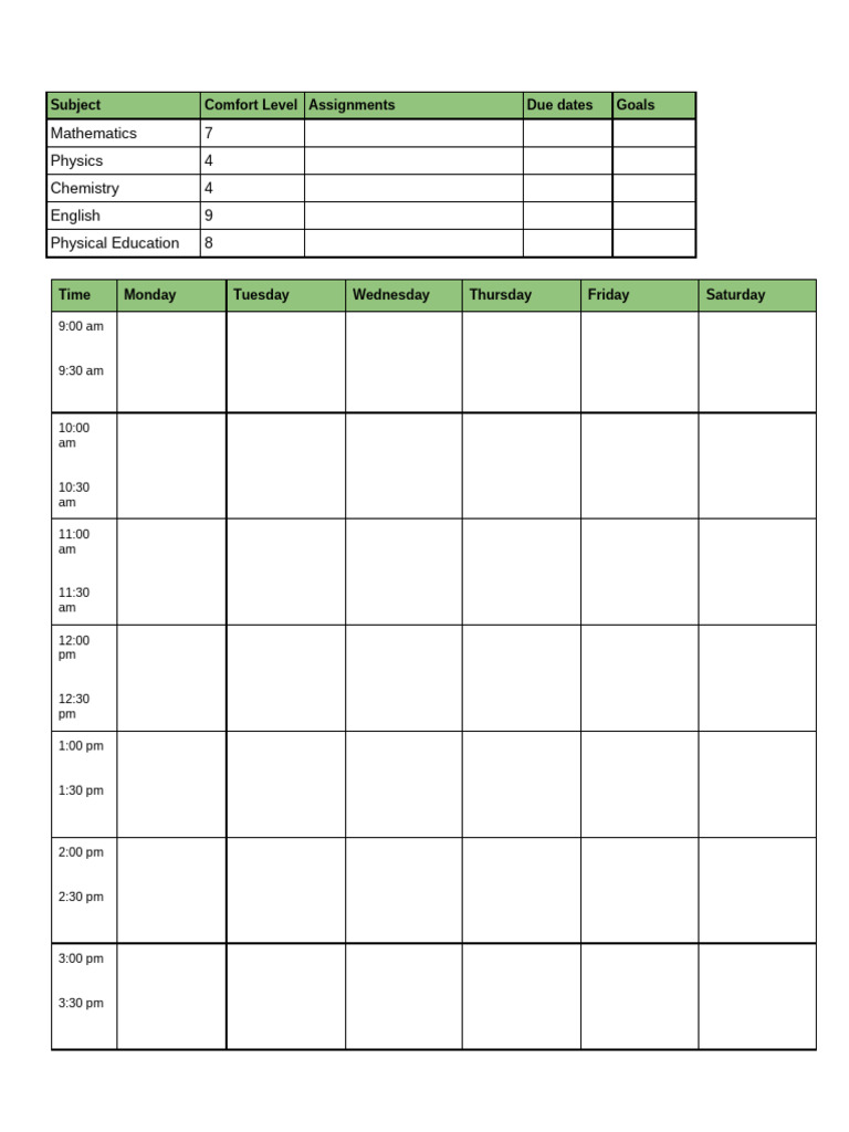 Study Timetable Template | PDF