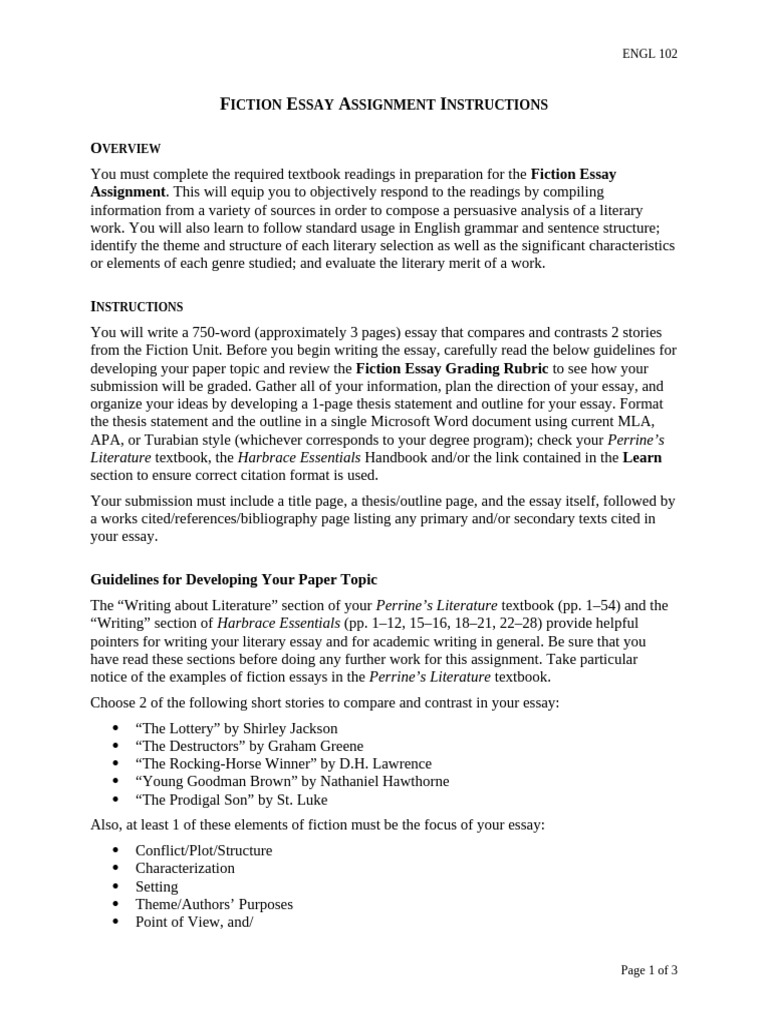 Fiction Essay Assignment Instructions | PDF | Essays | Plot (Narrative)