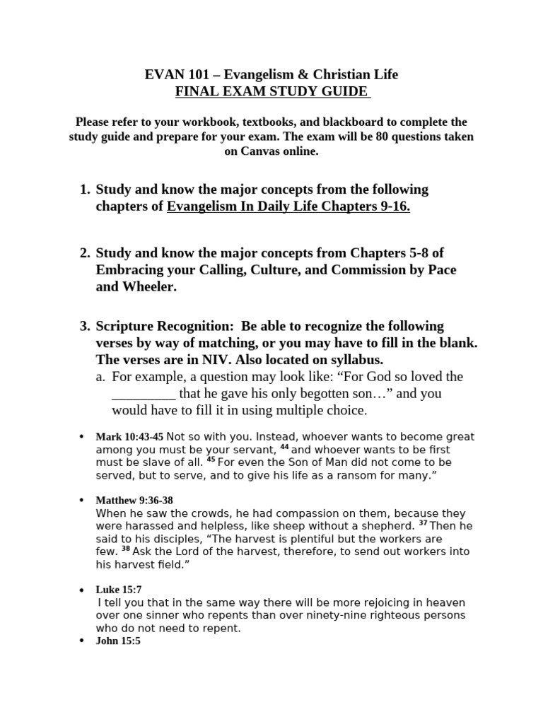 EVAN Final Exam Study Guide | PDF | Disciple (Christianity) | Gospel Of ...
