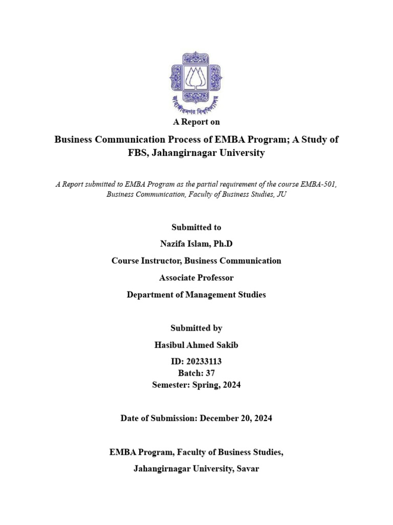 EMBA Communication Process at JU FBS | PDF | Communication | Nonverbal ...
