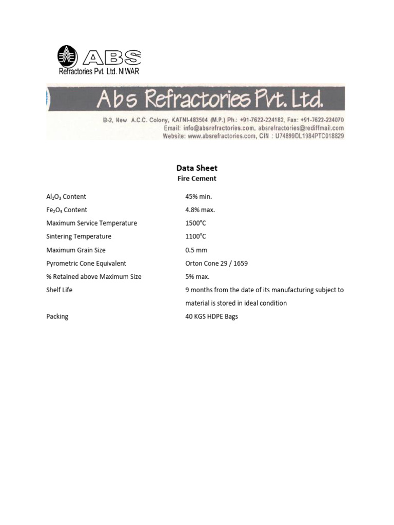 Data Sheet - Fire Cement | PDF