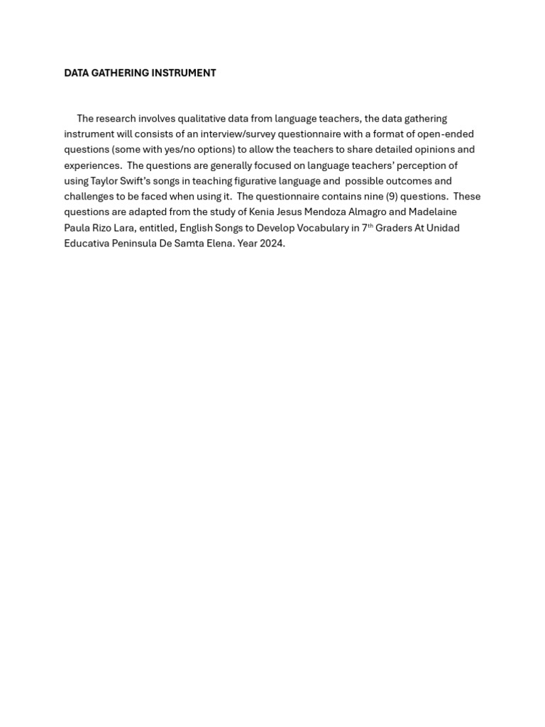 Data Gathering Instrument | PDF