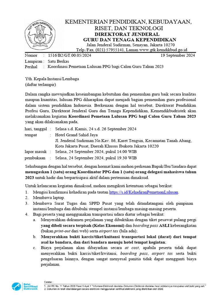 1516 - SU Koordinasi Pemetaan Lulusan PPG Calon Guru Angkatan 2023 | PDF