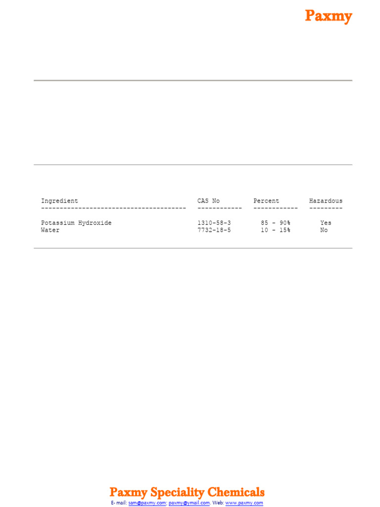 Potassium Hydroxide - MSDS | PDF | Poison | Respiratory System