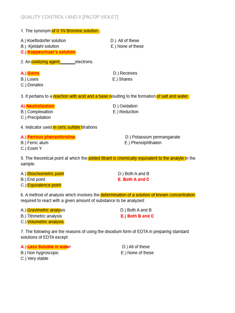 QUALITY CONTROL PACOP Violet | PDF | Titration | Chemistry