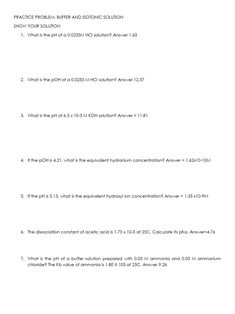 Practice Problem Buffer and Isotonic | PDF