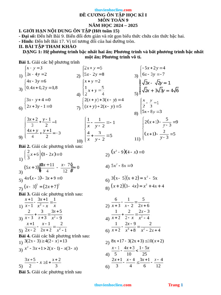 De Cuong On Tap HK1 Toan 9 KNTT Nam 24 25 | PDF