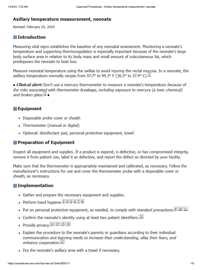 Axillary Temperature Measurement, Neonate | PDF | Joint Commission ...