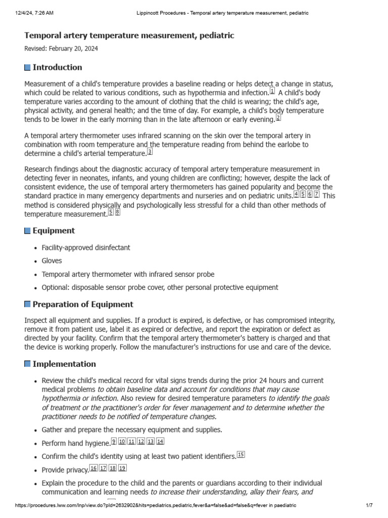 Temporal Artery Temperature Measurement, Pediatric | PDF | Joint ...