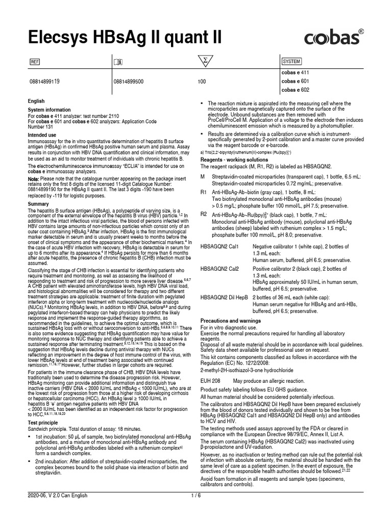 Can Pi Elecsys Hbsag II Quant II 08814899190 v2 en | PDF | Hepatitis B ...