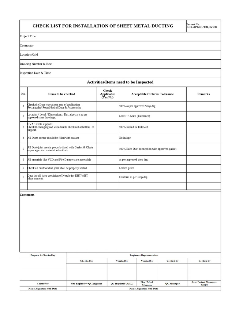 IP-MEC-009, Rev 00 - HVAC DUCT - SHEET METAL DUCTING | PDF
