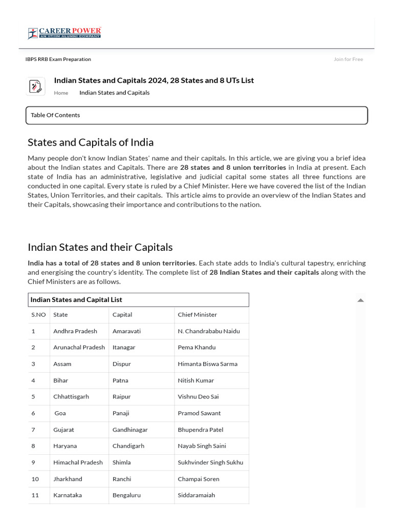 Indian States and Capitals 2024 Overview | PDF