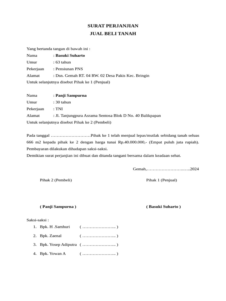 Surat Perjanjian Basuki | PDF