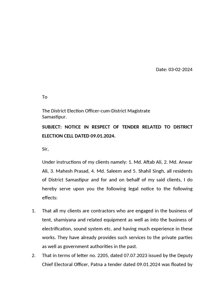 Legal Notice Tender Matter | PDF | Government | Justice