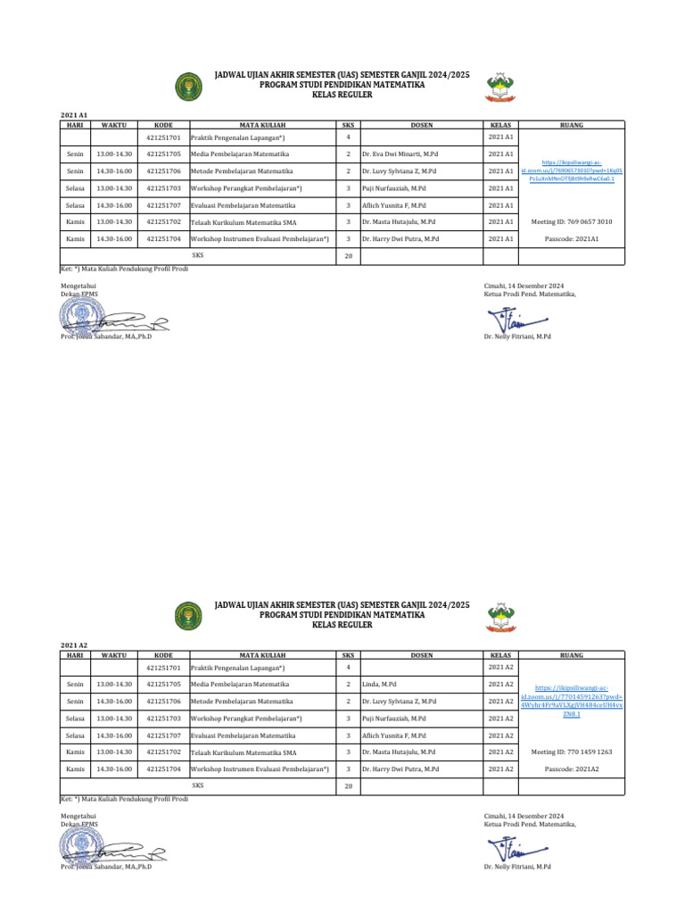 Jadwal UAS Reg Dan NonReg Angkatan 2021 20241 | PDF