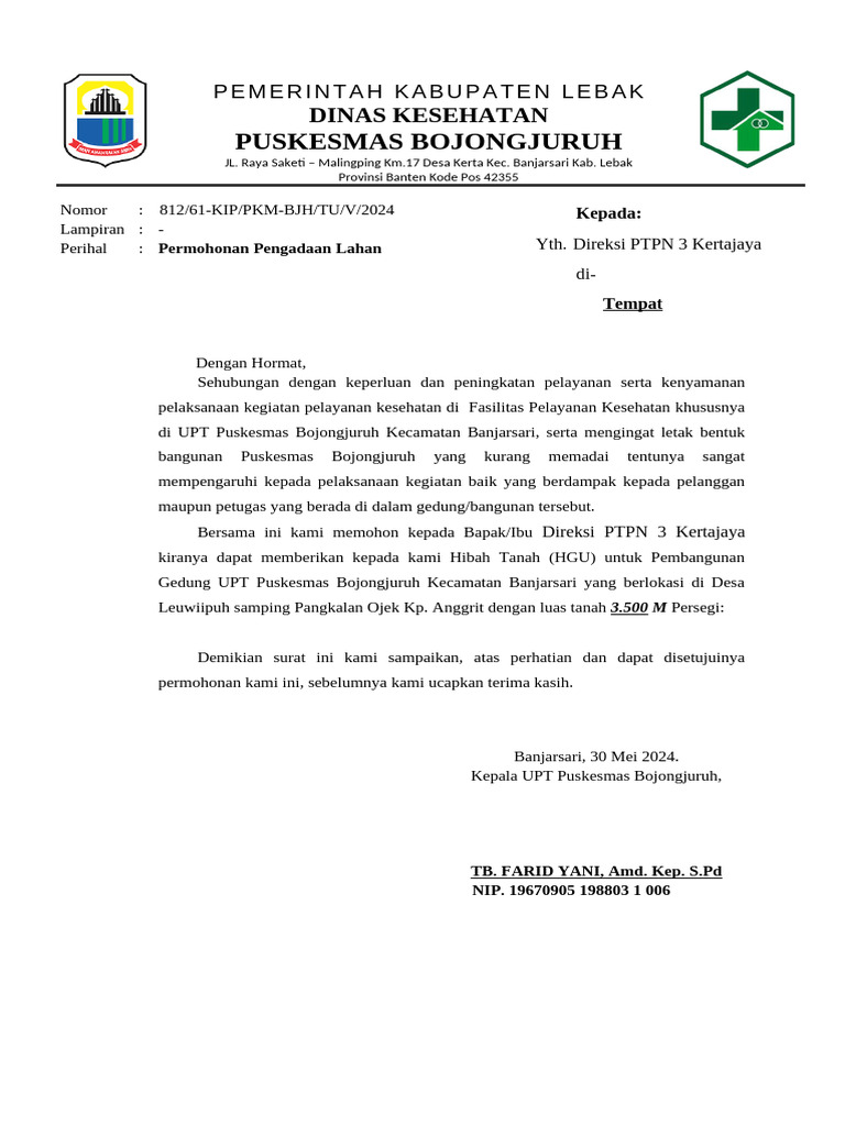 Surat Permohonan Pengadaan Lahan | PDF