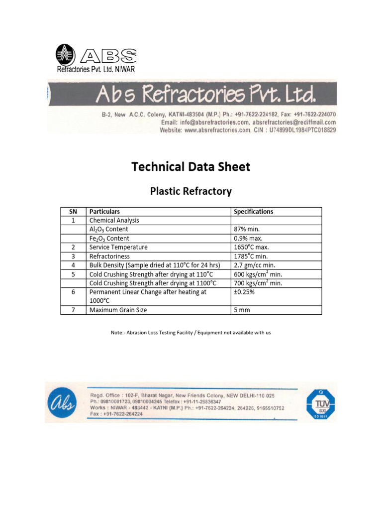 Data Sheet - Plastic Refractory | PDF