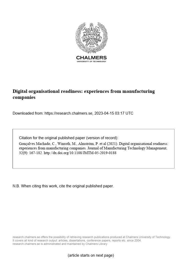 Digital Readiness for Manufacturing Transformation | PDF | Innovation ...