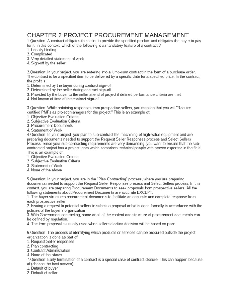 Chapter 2 Project Procurement Management | PDF | Procurement | Option ...
