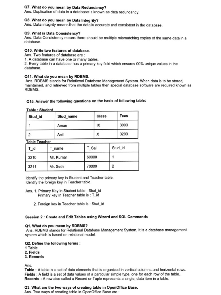 DBMS (Short Ques & Ans) | PDF | Relational Database | Databases