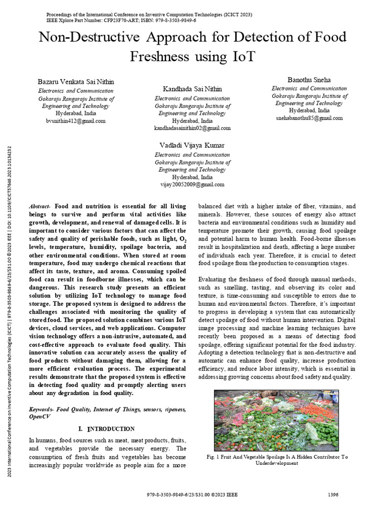 Non Destructive Approach For Detection of Food Freshness Using IoT ...