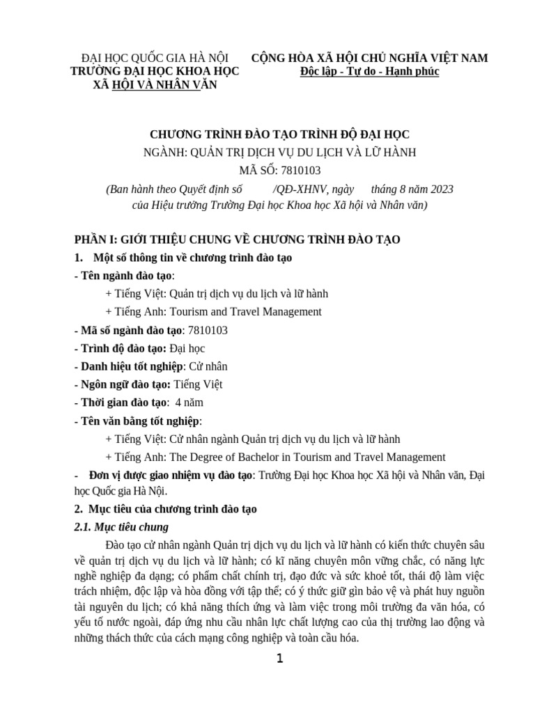 CTDT Ngành QTDVDLLH Final | PDF