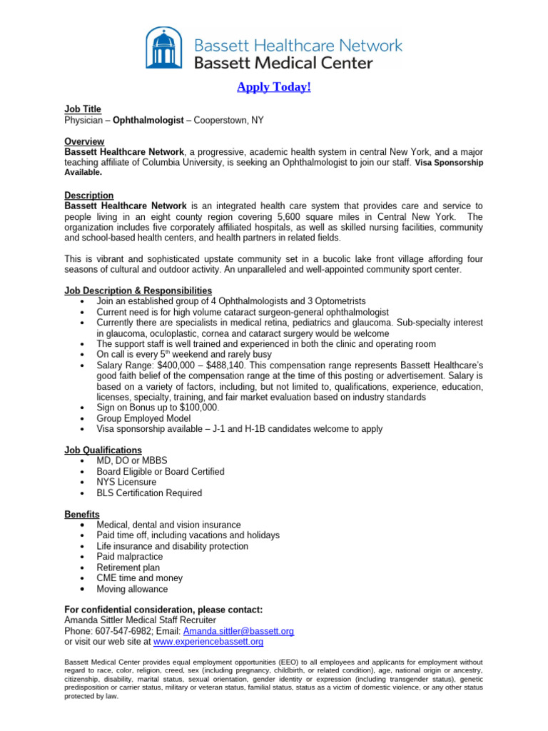 Ophthalmologist Job in Cooperstown, NY | PDF | Ophthalmology | Doctor ...