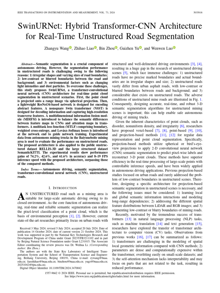 SwinURNet: Real-Time Road Segmentation | PDF | Image Segmentation ...