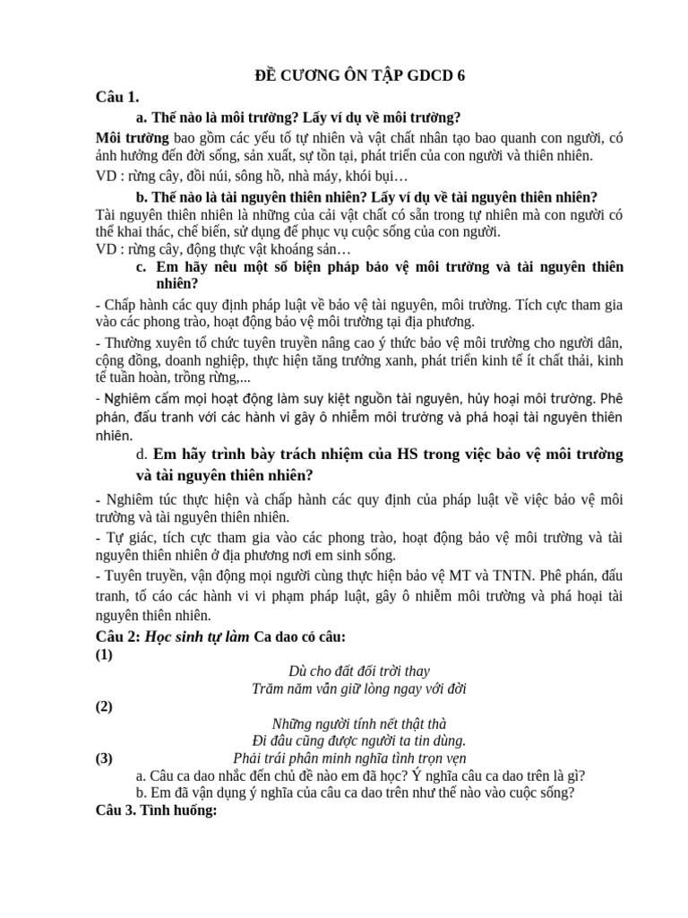 ĐỀ CƯƠNG ÔN TẬP GDCD 8 | PDF