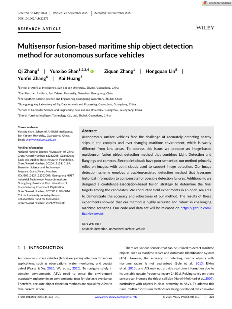 Journal Of Field Robotics 2023 Zhang Multisensor Fusion Based Maritime Ship Object