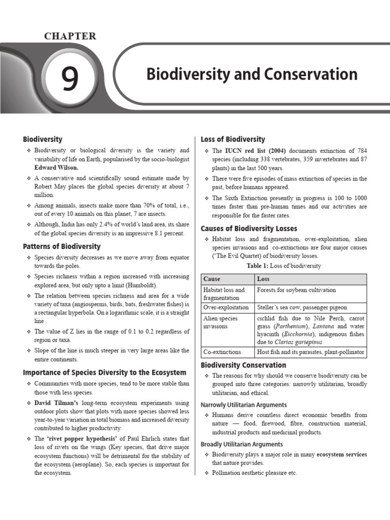 09 - Biodiversity and Conservation - Theory | PDF | Biodiversity ...