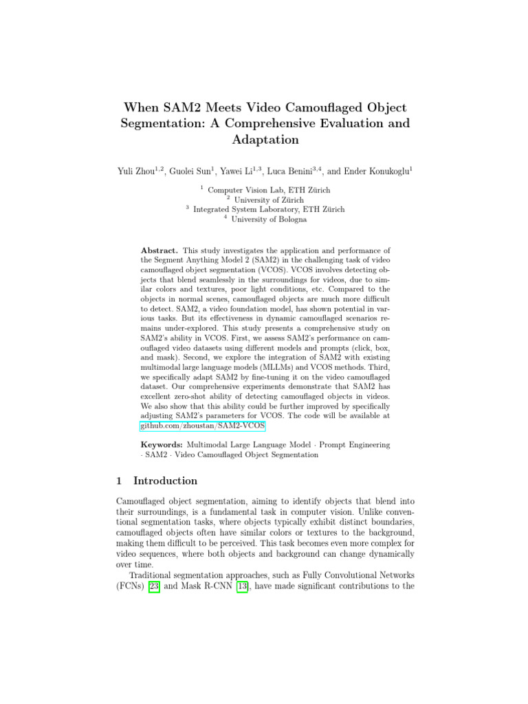 SAM2 in Video Camouflaged Object Segmentation | PDF | Image ...