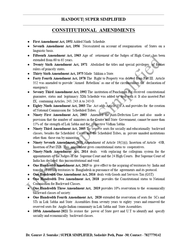 Constitutional Amendments Handout | PDF | Statutory Law | Governance