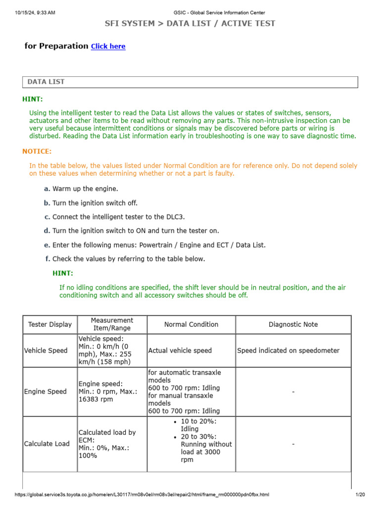SFI Data List Active Test ZR Engine 1 | PDF | Throttle | Mechanical ...
