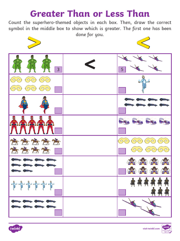 T N 10055 Superherothemed Greater Than or Less Than Up To 10 Activity ...