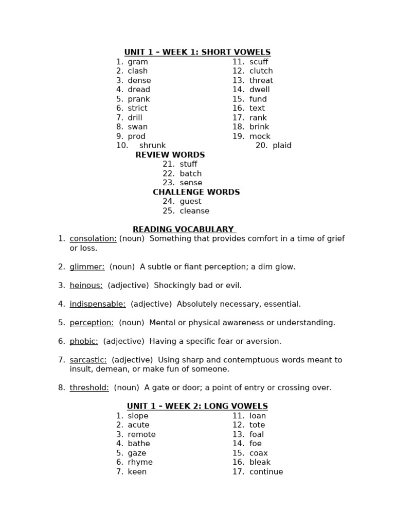 Vocabulary and Spelling Words (Lists and Definitions) | PDF | Adjective ...