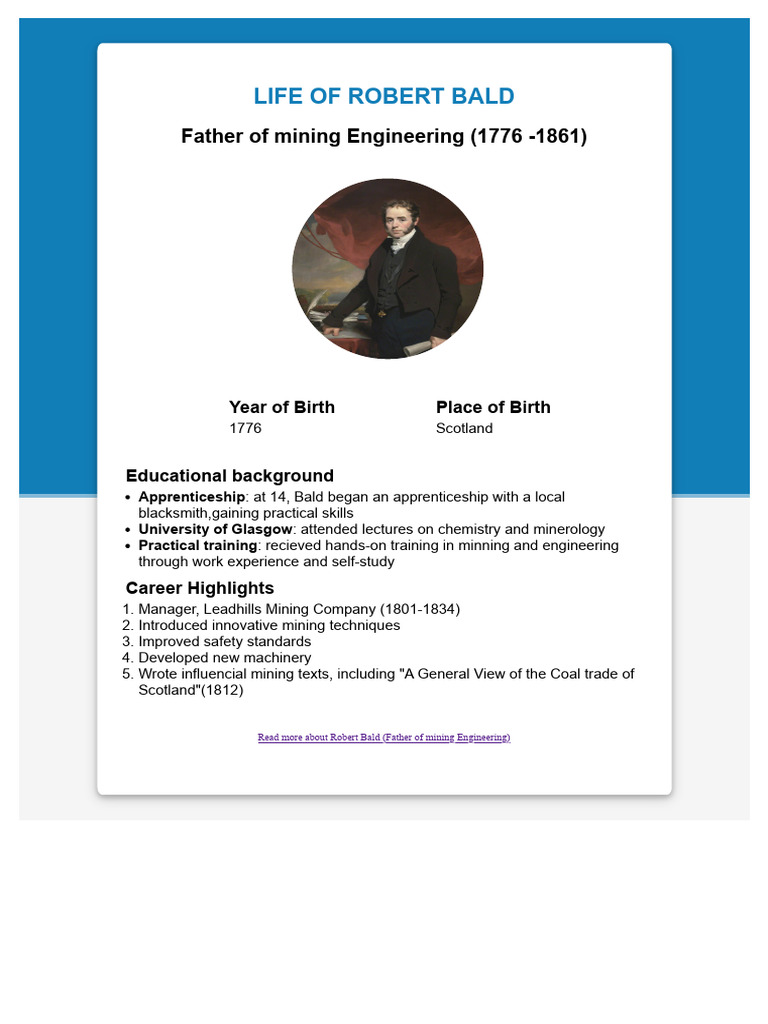 Life of Robert Bald: Father of Mining Engineering (1776 - 1861) | PDF