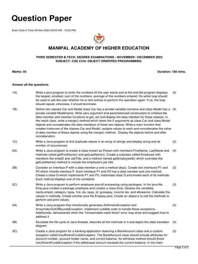 Object Oriented Programing Cse 2124 Pdf Method Computer